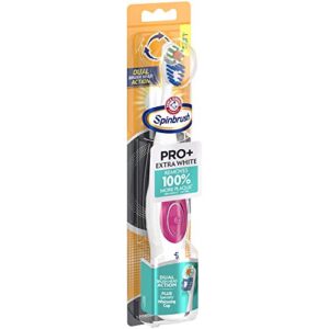 ARM & HAMMER Spinbrush PRO+ Extra White Battery-Operated– Spinbrush Battery Powered Toothbrush Removes 100% More Plaque- Soft Bristles -Batteries Included