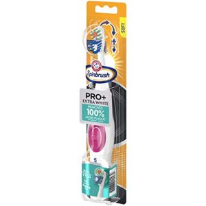 ARM & HAMMER Spinbrush PRO+ Extra White Battery-Operated– Spinbrush Battery Powered Toothbrush Removes 100% More Plaque- Soft Bristles -Batteries Included