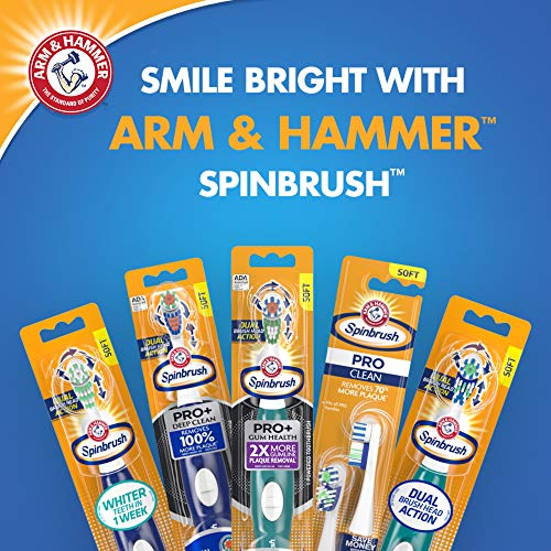 ARM & HAMMER Spinbrush PRO+ Extra White Battery-Operated– Spinbrush Battery Powered Toothbrush Removes 100% More Plaque- Soft Bristles -Batteries Included