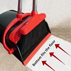 Broom and Dustpan Set(51" Long), Adjustable Length Stainless Steel Broomstick, Sstanding Dustpan and Broom for Office, Home Kitchen, Lobby Floor use (Red and Black)