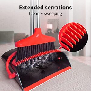 Broom and Dustpan Set(51" Long), Adjustable Length Stainless Steel Broomstick, Sstanding Dustpan and Broom for Office, Home Kitchen, Lobby Floor use (Red and Black)