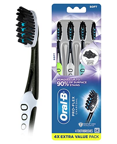 Oral-B Pro-Flex Charcoal Manual Toothbrush, Soft, Travel Essentials, 4 Count