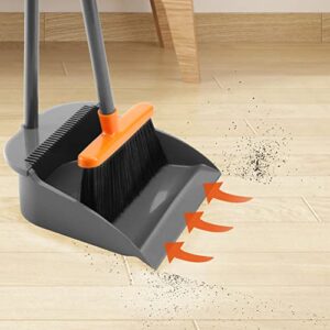 Broom and Dustpan Set for Home,Long Handle Broom with Upright Standing Dustpan,Broom and Dustpan Combo for Office Home Kitchen Lobby Floor Cleaning