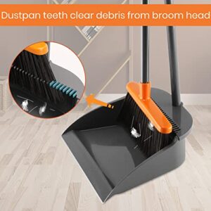 Broom and Dustpan Set for Home,Long Handle Broom with Upright Standing Dustpan,Broom and Dustpan Combo for Office Home Kitchen Lobby Floor Cleaning