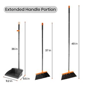 Broom and Dustpan Set for Home,Long Handle Broom with Upright Standing Dustpan,Broom and Dustpan Combo for Office Home Kitchen Lobby Floor Cleaning