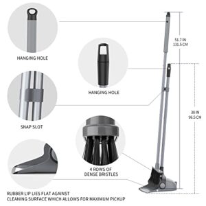 MR.SIGA Broom and Dustpan Set with Long Handle, Upright Broom and Dustpan Combo for Floor Cleaning, Lobby Broom with Adjustable Handle, Gray