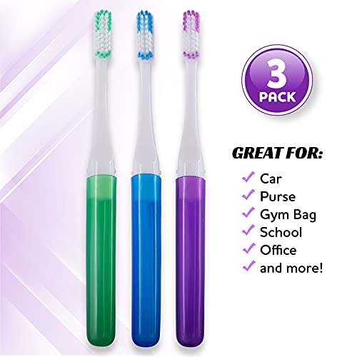 Lingito Travel Toothbrushes, Mini Toothbrush with Toothbrush Cover, Camping Toothbrush, Travel Size Toothbrush with Toothbrush Case Portable Toothbrush, Adults Travel Toothbrush Kit (Adult, 3)