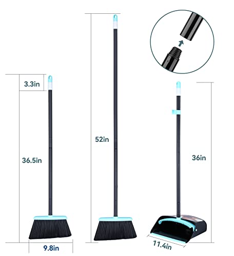 Broom and Dustpan Set for Home,Dust pan with Broom,Standing Dustpan and Broom with Long Handle for Indoor Lobby Office Kitchen Sweeping