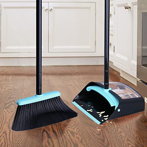 Broom and Dustpan Set for Home,Dust pan with Broom,Standing Dustpan and Broom with Long Handle for Indoor Lobby Office Kitchen Sweeping