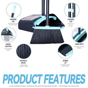 Broom and Dustpan Set for Home,Dust pan with Broom,Standing Dustpan and Broom with Long Handle for Indoor Lobby Office Kitchen Sweeping