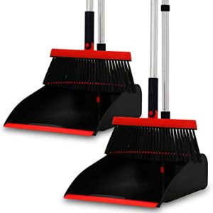 phyex 2-pack dustpan and broom set for home cleanup, dustpan with adjustable handle, broom with dustpan combo set