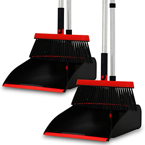 PHYEX 2-Pack Dustpan and Broom Set for Home Cleanup, Dustpan with Adjustable Handle, Broom with Dustpan Combo Set