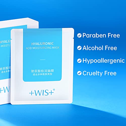 +WIS+ Hyaluronic Acid Essence 24 Sheet Mask，with Aloe Vera, Vitamin B5, Deep Hydration and Moisturizing Anti Aging Facial Mask，Beauty Mask For All Skin Care Type