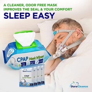 DuraCleanse CPAP Wipes - 150 Count Jumbo Pack + 4 Travel Mask Wipes - Extra Large, Extra Moist Cleaning CPAP Wipes for Mask, CPAP Machine & Supplies - Skin Safe with Aloe Vera