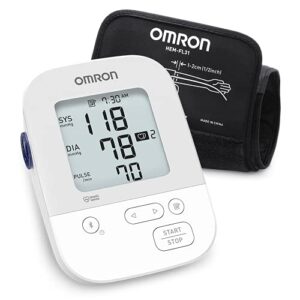 omron silver blood pressure monitor, upper arm cuff, digital bluetooth blood pressure machine, stores up to 80 readings