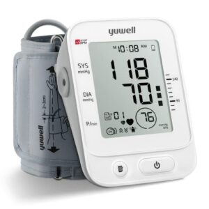 yuwell blood pressure monitor, extra large upper arm cuff, digital bp machine for home use & pulse rate monitoring meter, automatic, large display, voice broadcasting with power adapter and batteries