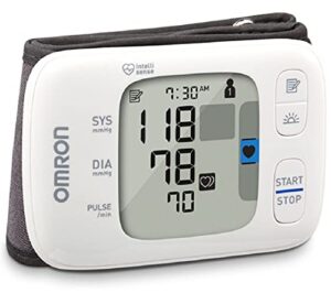 omron gold blood pressure monitor, portable wireless wrist monitor, digital bluetooth blood pressure machine, stores up to 200 readings for two users (100 readings each)