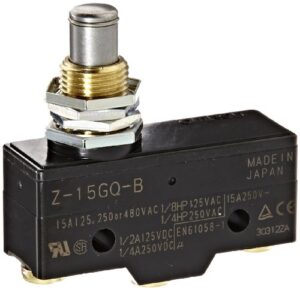 omron z-15gq-b general purpose basic switch, panel mount plunger, medium op, screw terminal, 0.5mm contact gap, 15a rated current