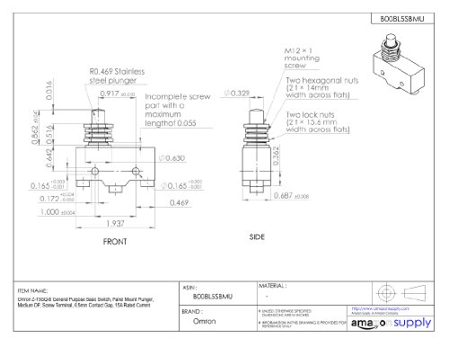 Omron Z-15GQ-B General Purpose Basic Switch, Panel Mount Plunger, Medium OP, Screw Terminal, 0.5mm Contact Gap, 15A Rated Current