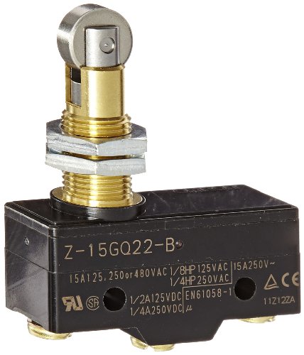 Omron Z-15GQ22-B General Purpose Basic Switch, Panel Mount Roller Plunger, Screw Terminal, 0.5mm Contact Gap, 15A Rated Current