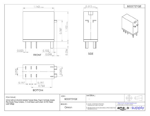 Omron G2R-2-S DC24(S) General Purpose Relay, Plug-In Terminals, Double Pole Double Throw Contacts, 21.6 mA Rated Load Current, 24 VDC Rated Load Voltage