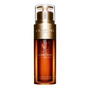 clarins double serum | award-winning | anti-aging | visibly firms, smoothes and boosts radiance in just 7 days* | 21 plant ingredients, including turmeric | all skin types, ages and ethnicities