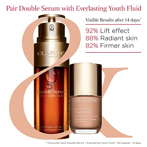 Clarins Everlasting Youth Fluid Foundation | Anti-Aging, Medium To Full Coverage | Illuminates, Smoothes and Visibly Firms | Satin Finish | Contains Plant Extracts With Skincare Benefits | 1 Fl Oz