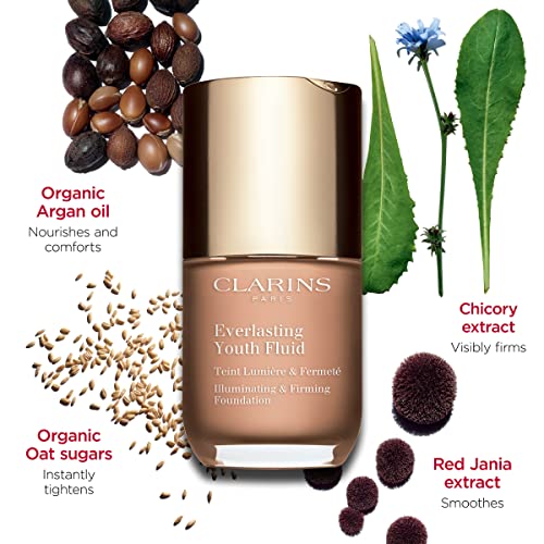 Clarins Everlasting Youth Fluid Foundation | Anti-Aging, Medium To Full Coverage | Illuminates, Smoothes and Visibly Firms | Satin Finish | Contains Plant Extracts With Skincare Benefits | 1 Fl Oz