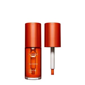 clarins water lip stain | matte finish | moisturizing and softening | buildable, transfer-proof, lightweight and long-wearing | delivers lip treatment and skincare benefits with aloe vera | 0.2 fl oz