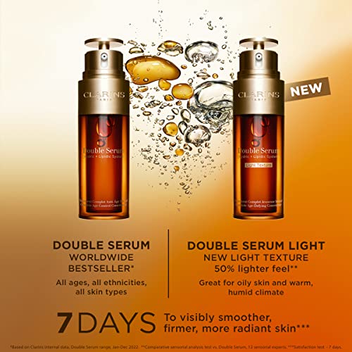 Clarins NEW Double Serum Light | Anti Aging | Visibly Firms, Smoothes & Boosts Radiance in 7 Days* | 21 Plant Ingredients | Turmeric | Lighter Texture | Great for Oily Skin and Humid Climates