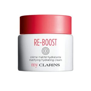 my clarins re-boost matifying hydrating cream | matte gel moisturizer | hydrates, comforts and refines | fights blemishes | vegan | paraben-free | combination to oily skin types | 1.7 ounces