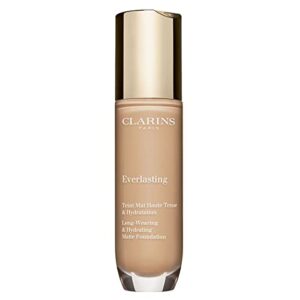 clarins everlasting foundation | full coverage and long-wearing | hides imperfections, evens skin tone and hydrates | natural, matte finish | transfer-proof, sweat-proof, smudge-proof | 1 fl oz