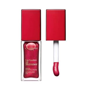 clarins lip comfort oil shimmer | smoothes, comforts, hydrates and protects lips | bold, high shimmer finish | intense color payoff | visibly fuller lips | contains plant oils with skincare benefits