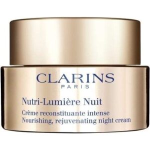 clarins nutri-lumière night cream | anti-aging moisturizer | nourishes and restores vitality to mature skin | visibly lifts and smoothes skin | minimizes appearance of deep wrinkles and age spots