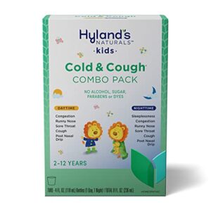 kids cold medicine for ages 2+, hylands naturals kids cold & cough, day and night combo pack, syrup cough medicine for kids, nasal decongestant, allergy relief, 4 fl oz (pack of 2)