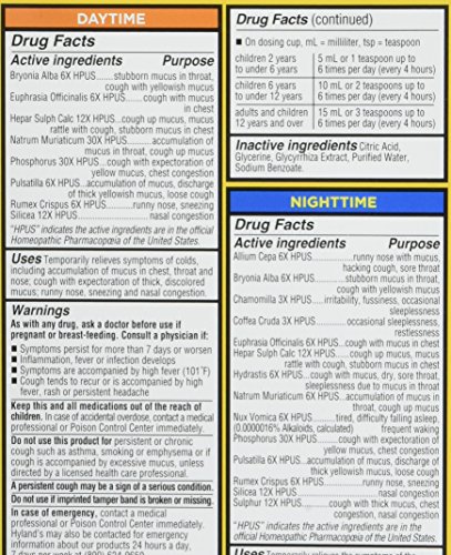 Kids Cold Medicine and Mucus Relief for Ages 2+, Hylands 4 Kids Cold 'n Mucus, Day and Night Value Pack, Syrup Cough Medicine for Kids, Nasal Decongestant and Allergy Relief, 4 Fl Oz (Pack of 2)