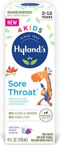 hyland’s kids sore throat relief for children ages 2+ cold medicine natural flavor, grape, 4 fl oz