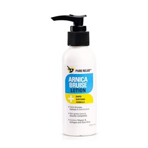 pure relief arnica cream bruise relief lotion for bruising and swelling on skin | bruise cream extra strength vitamin k cream | moisturizing arnica bruise formula skin care gel w/collagen, 4 fl oz