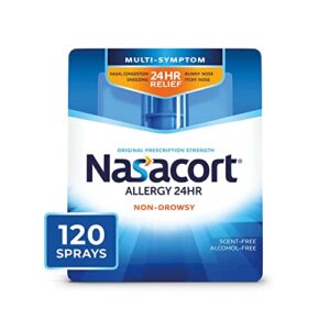 nasacort 24hr allergy nasal spray for adults, non-drowsy & alcohol free, 120 sprays, 0.57 fl. oz.