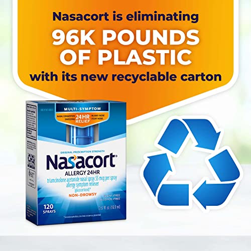 Nasacort 24HR Allergy Nasal Spray for Adults, Non-drowsy & Alcohol Free, 120 Sprays, 0.57 fl. oz.