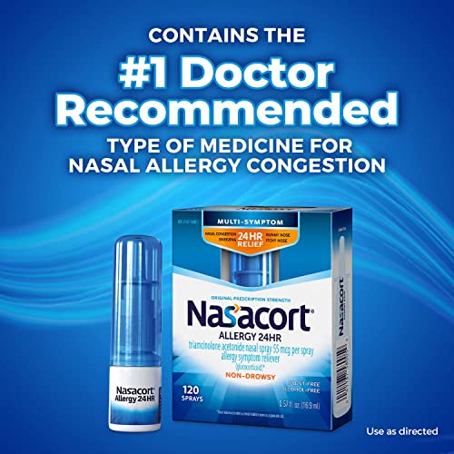 Nasacort 24HR Allergy Nasal Spray for Adults, Non-drowsy & Alcohol Free, 120 Sprays, 0.57 fl. oz.