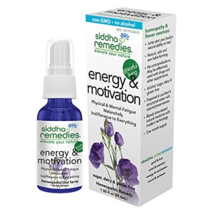 siddha remedies energy & motivation spray | 100% natural homeopathic remedy with traditional homeopathic ingredients, cell salts and flower essences | no alcohol no sugar