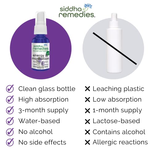 Siddha Remedies Energy & Motivation Spray | 100% Natural Homeopathic Remedy with Traditional Homeopathic Ingredients, Cell Salts and Flower Essences | No Alcohol No Sugar