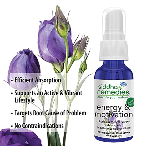 Siddha Remedies Energy & Motivation Spray | 100% Natural Homeopathic Remedy with Traditional Homeopathic Ingredients, Cell Salts and Flower Essences | No Alcohol No Sugar