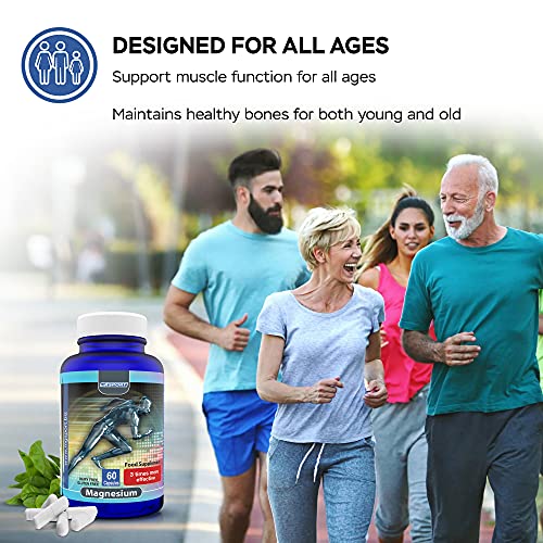 High Absorption Magnesium for Leg Cramps,tensed Muscles, Supports Muscles Function with Vitamins B6, D, E, 380mg Magnesium, 60 Servings