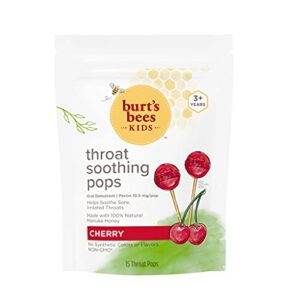 burt’s bees kids throat soothing pops with natural manuka honey, cherry flavor, 15 count