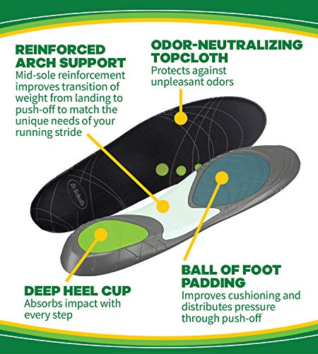 Dr. Scholl’s Running Insoles // Reduce Shock and Prevent Common Running Injuries: Runner's Knee, Plantar Fasciitis and Shin Splints, Men's 10.5-14