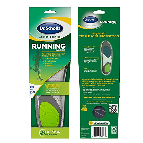 Dr. Scholl’s Running Insoles // Reduce Shock and Prevent Common Running Injuries: Runner's Knee, Plantar Fasciitis and Shin Splints, Men's 10.5-14