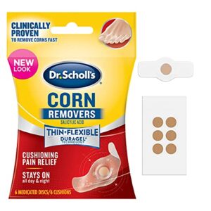 dr. scholl’s corn remover with duragel technology, removes corns fast and provides cushioning protection against shoe pressure and friction for all-day pain relief (packaging may vary), 6 count