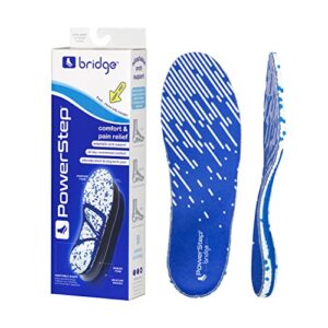 powerstep bridge adaptable arch support insoles, comfort memory foam inserts, plantar fasciitis relief, blue & white, men 4-5.5, women 5-6.5